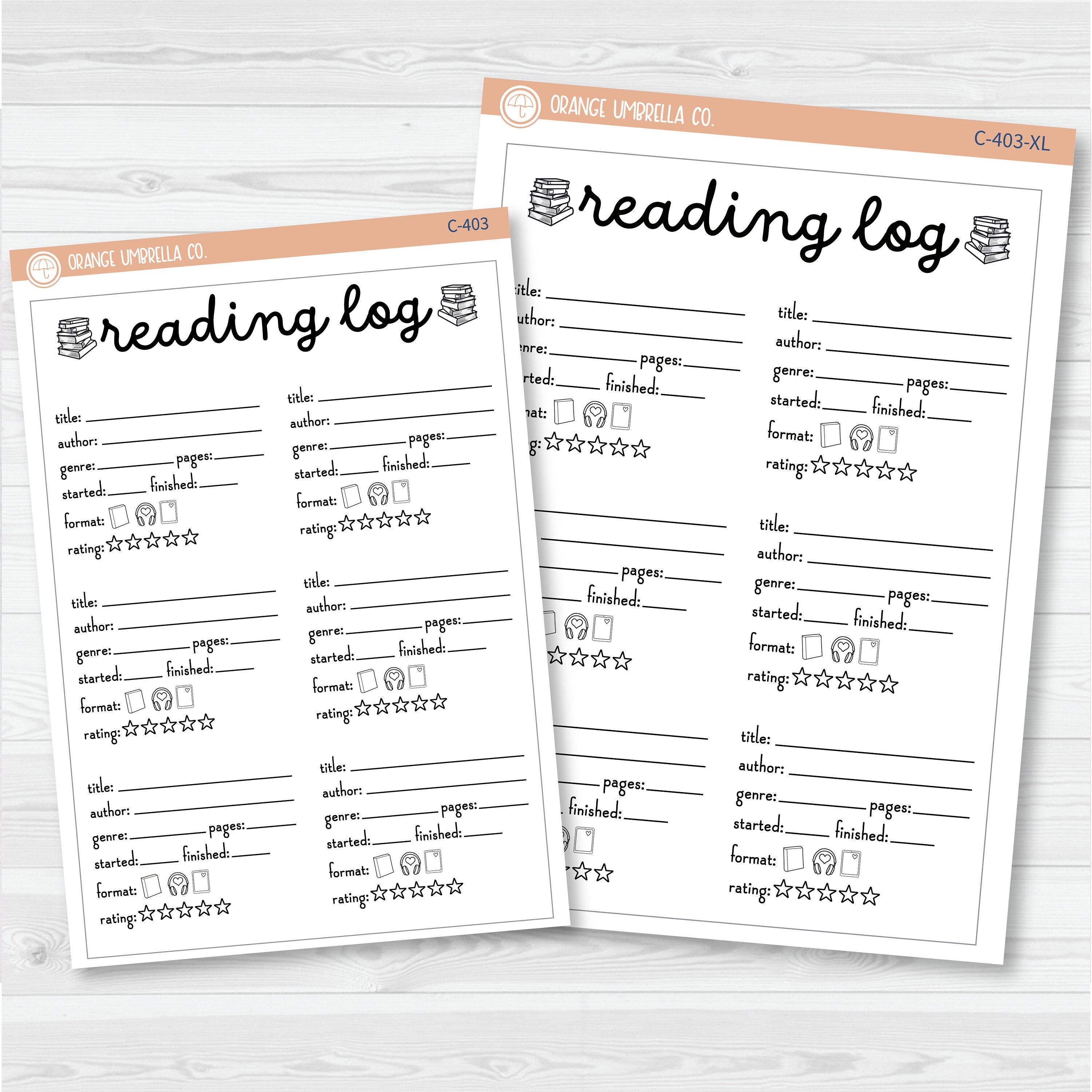 Reading Log Tracker Full Page Dashboard | A5 & 7x9 Size Deco Planner S