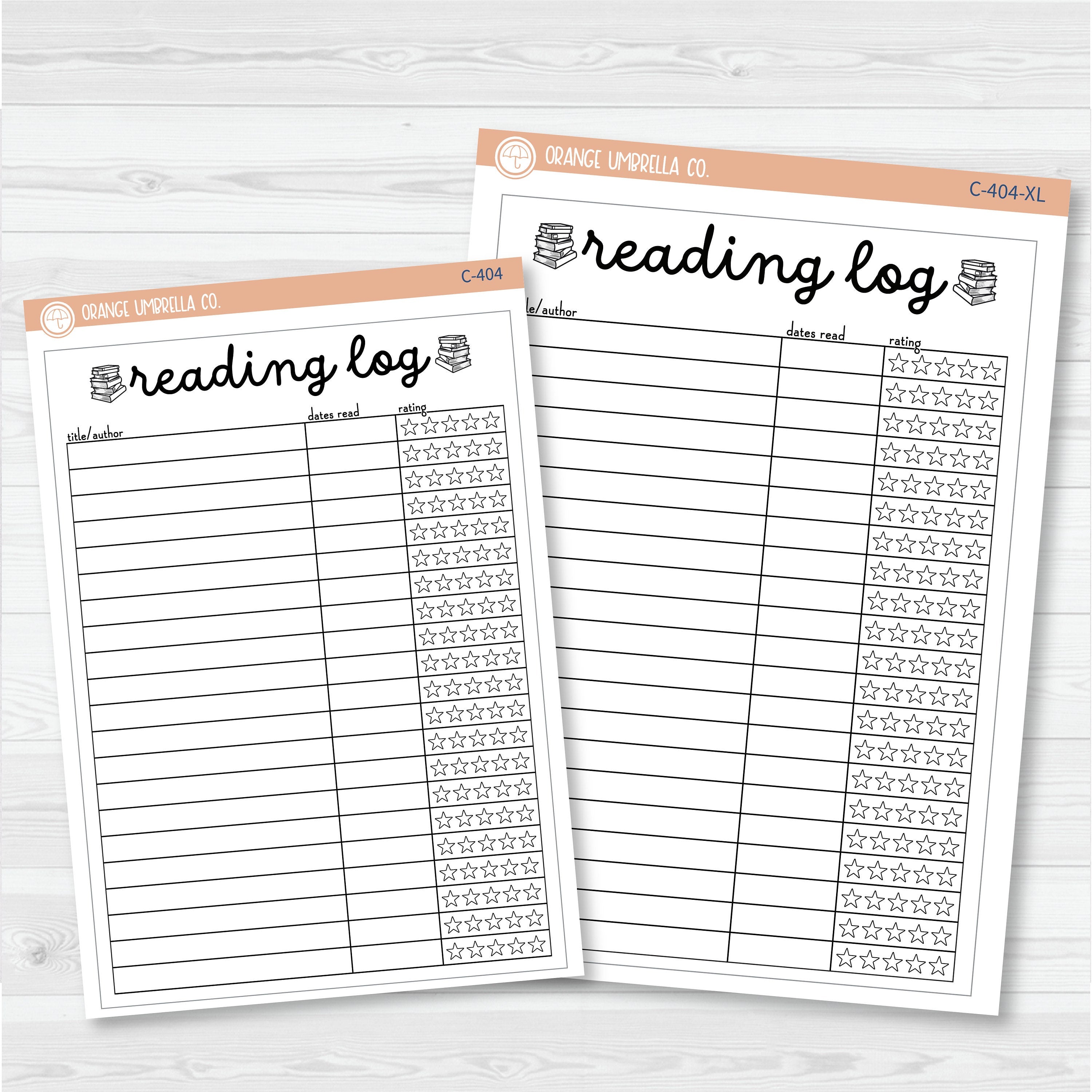 Reading Log With Ratings Tracker Full Page Dashboard | A5 & 7x9 Size D