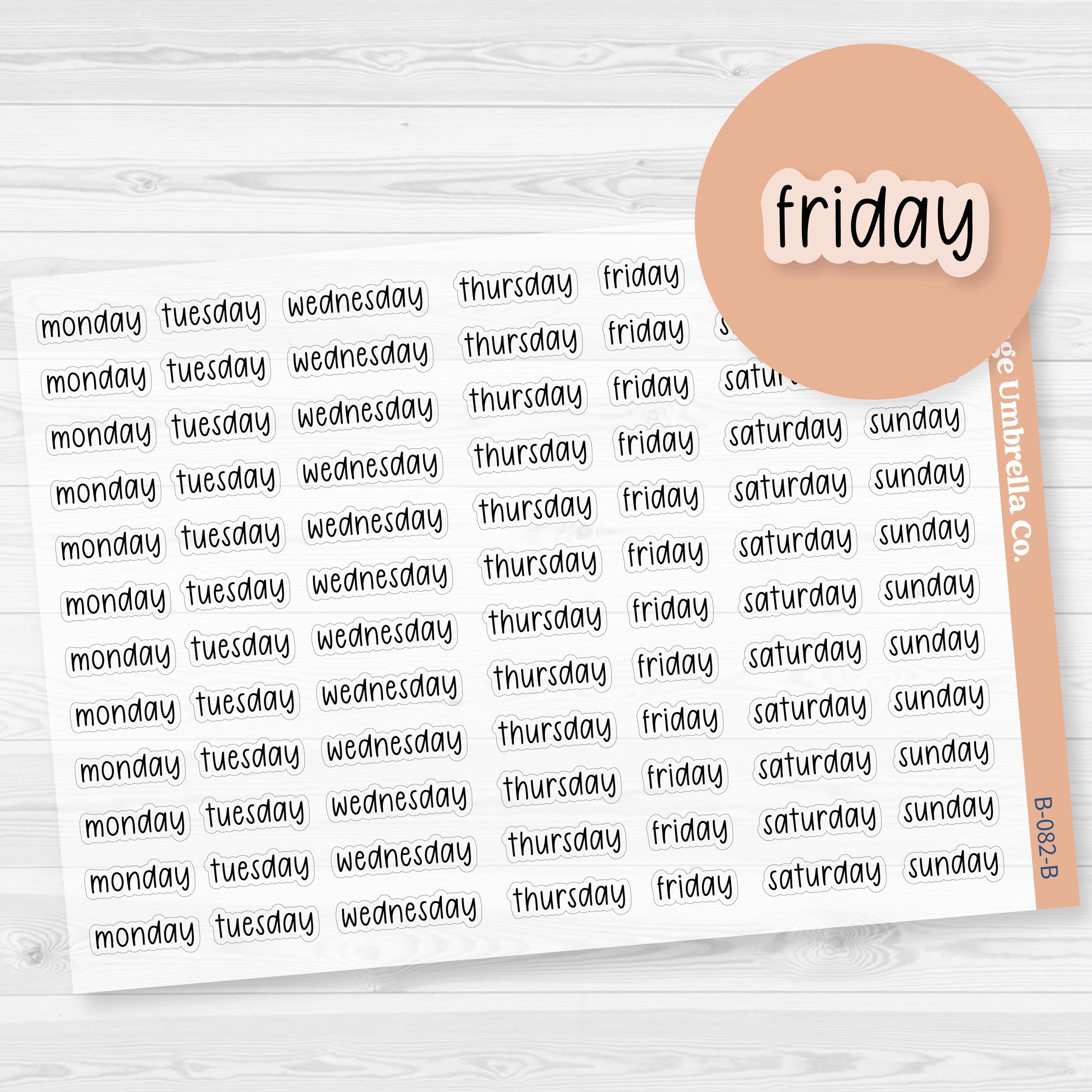 Clear Matte Day Header Stickers | Script Days of the Week – Orange ...