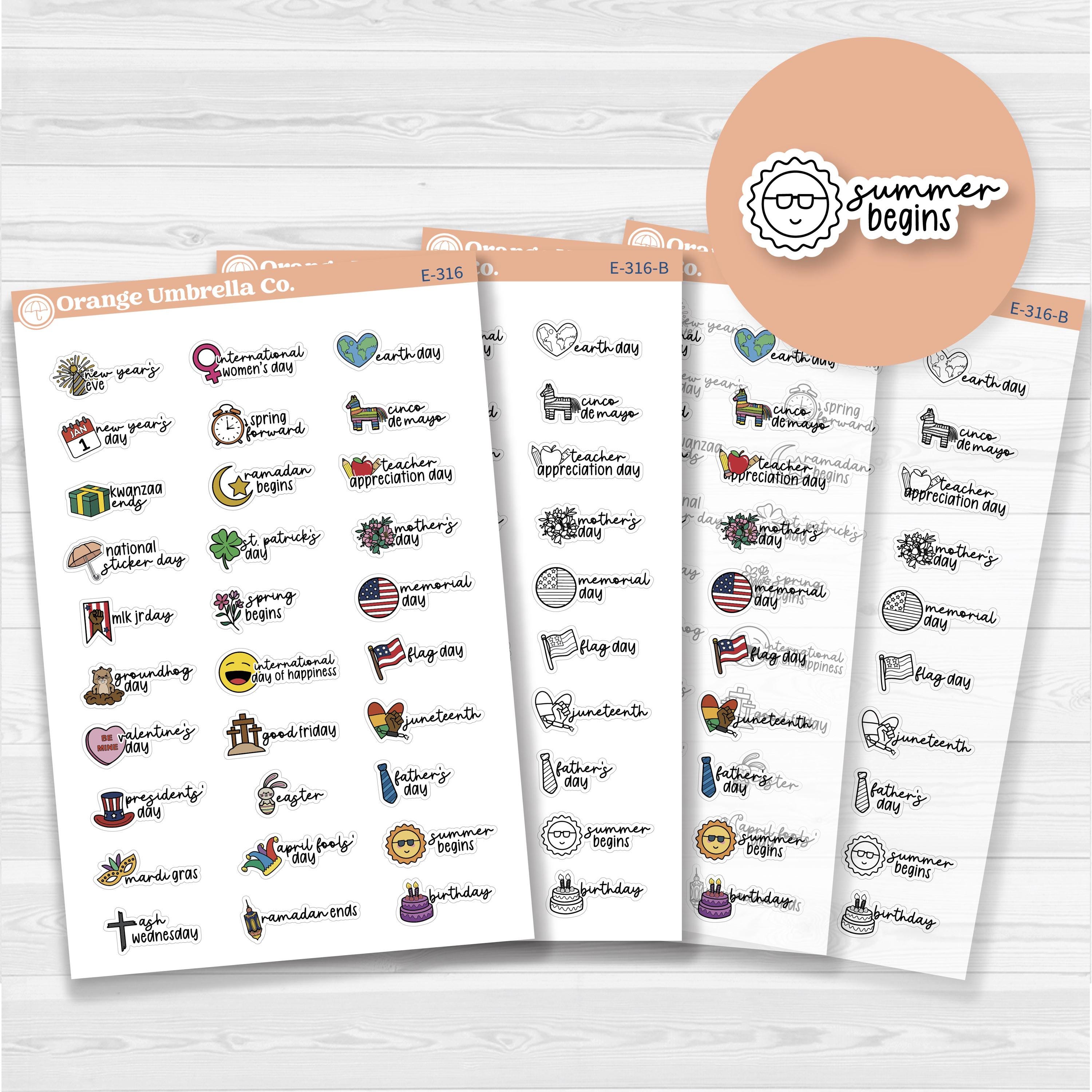 Doodle Holidays | Icon & Script Planner Stickers January-June | F17