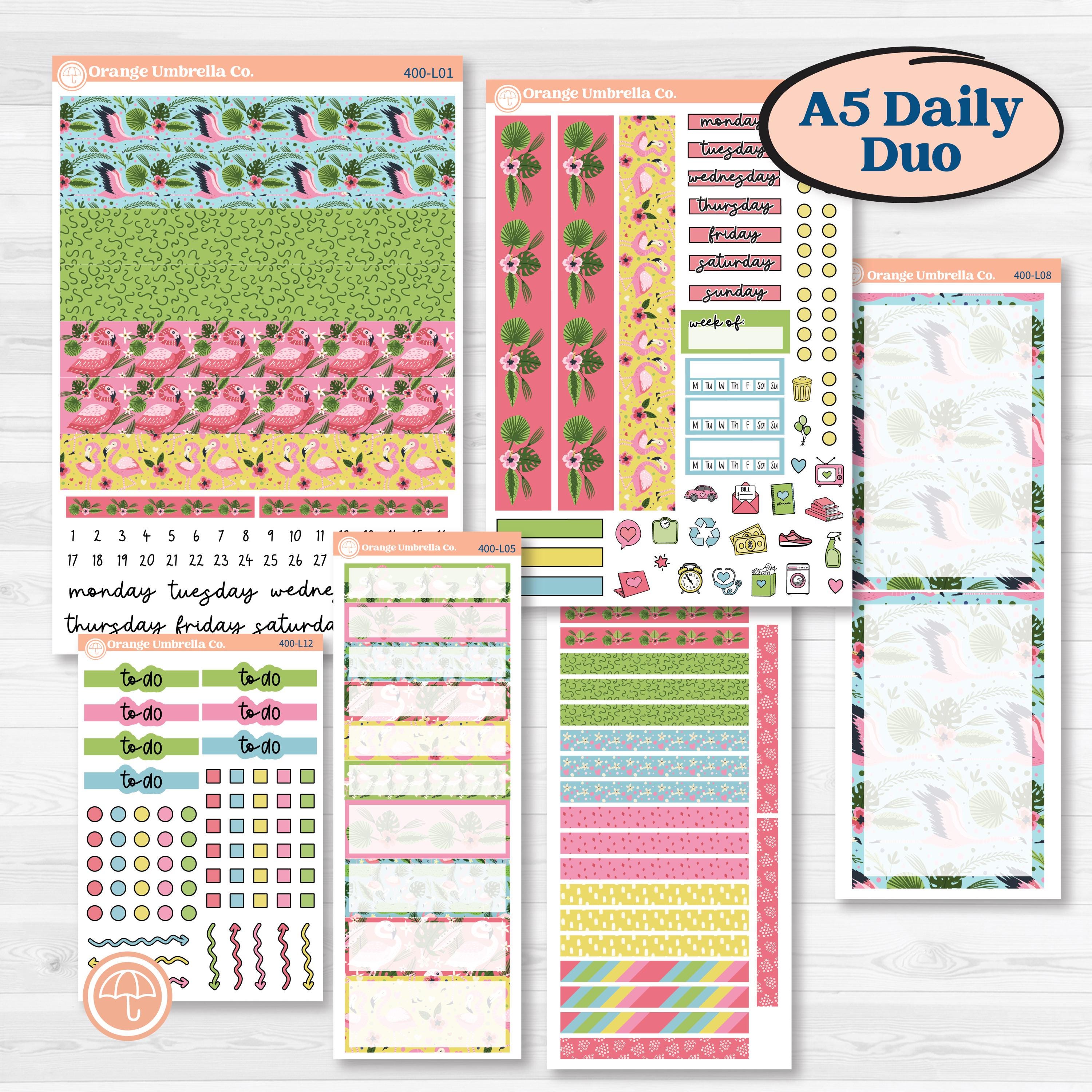 Flamingos Kit | A5 Daily Duo Planner Kit Stickers | Flamboyance | KIT-