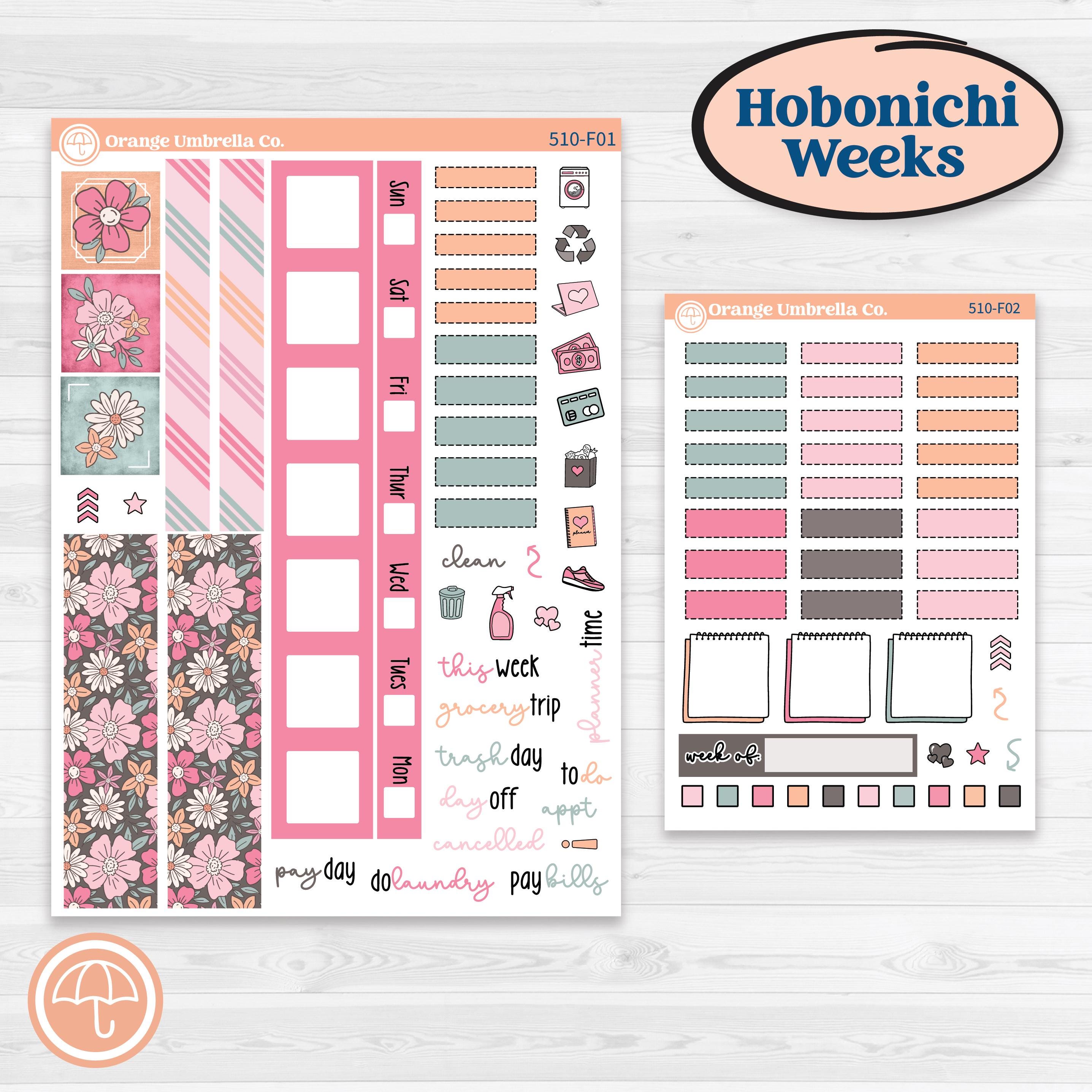 Soft Pink Florals | Hobonichi Weeks Weekly Planner Kit Stickers | I Pi