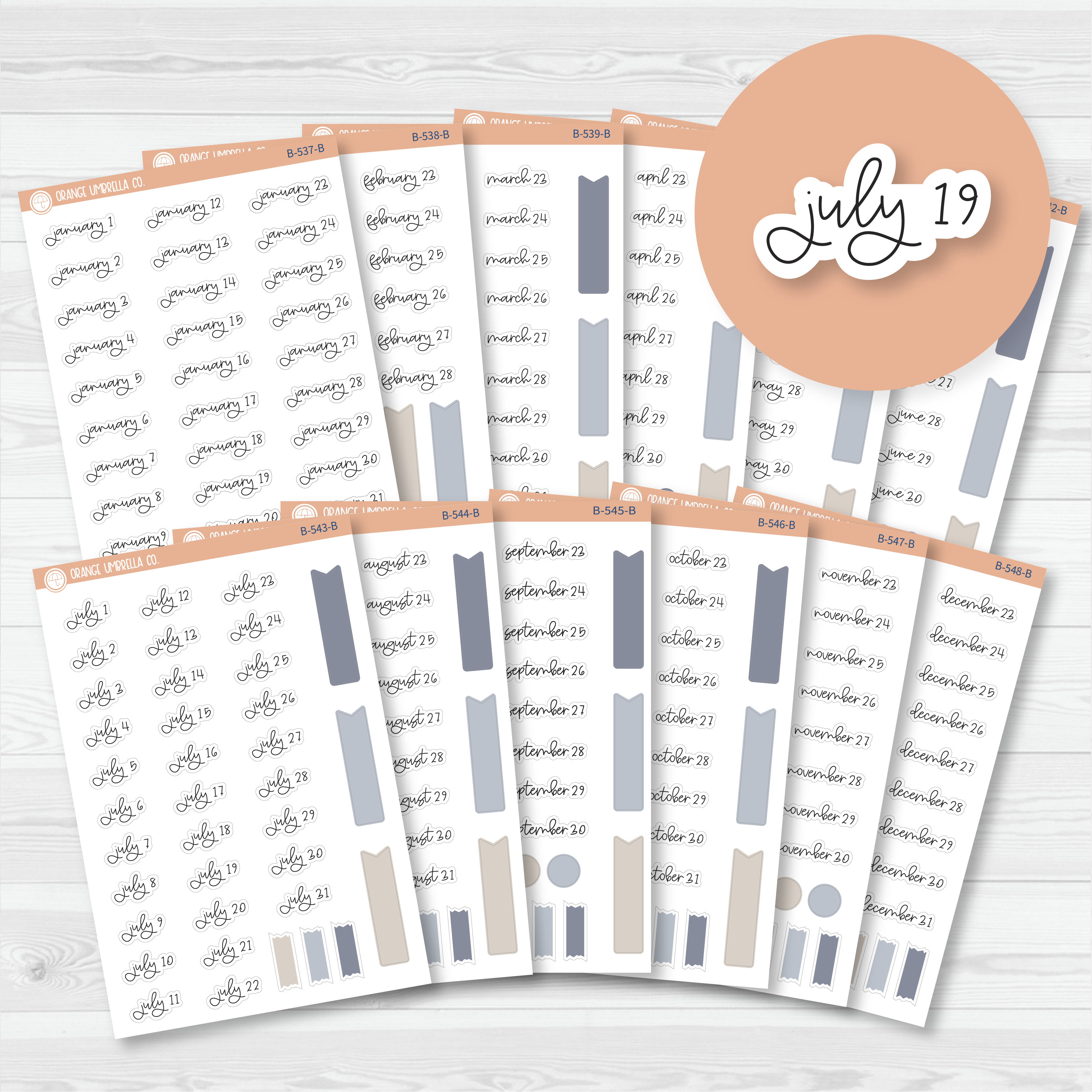 Monthly Dates of the Month Planner Stickers | FC12 Script | B-537-B-54