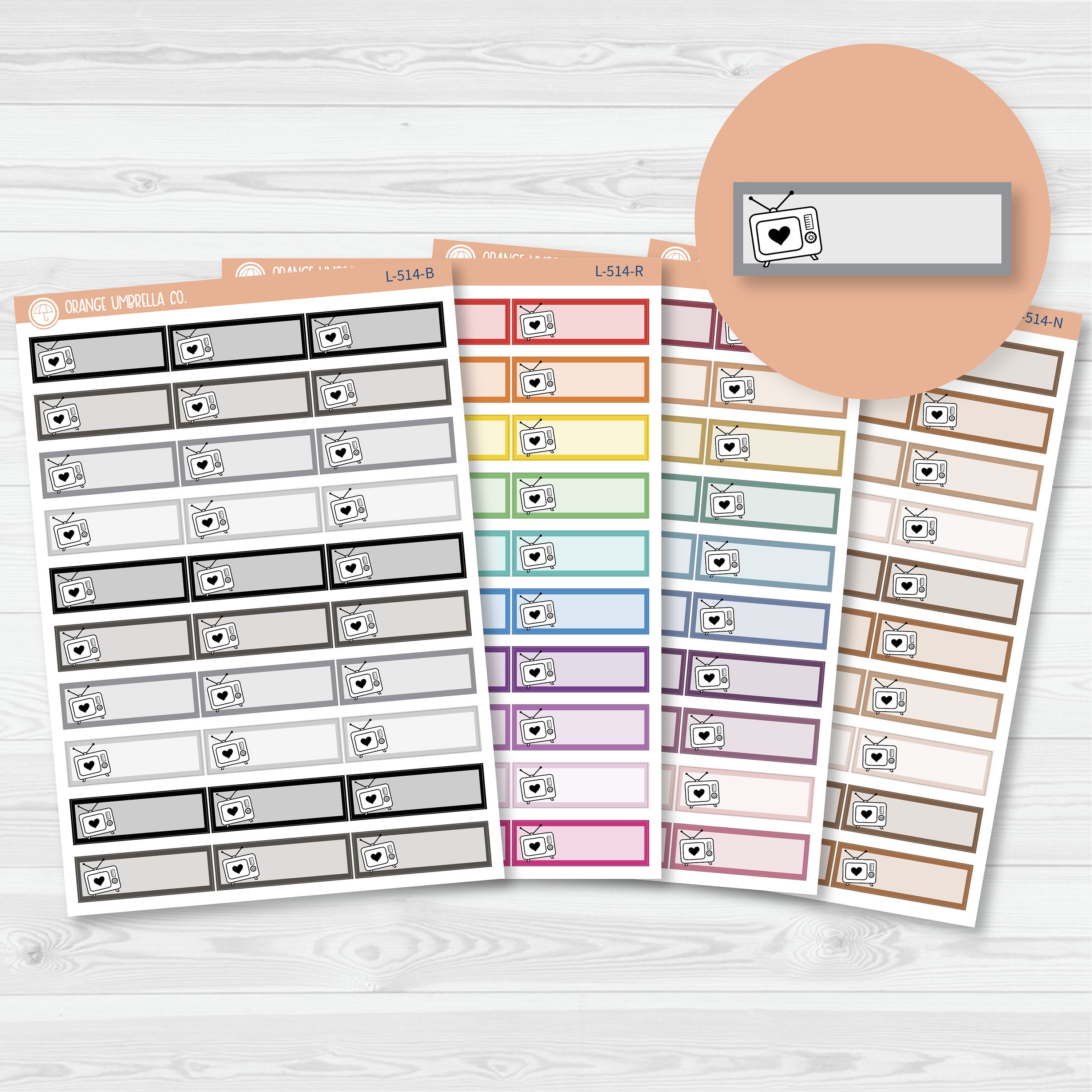 Hand Doodled TV Color Label Planner Stickers | Solid Color Labels | L-