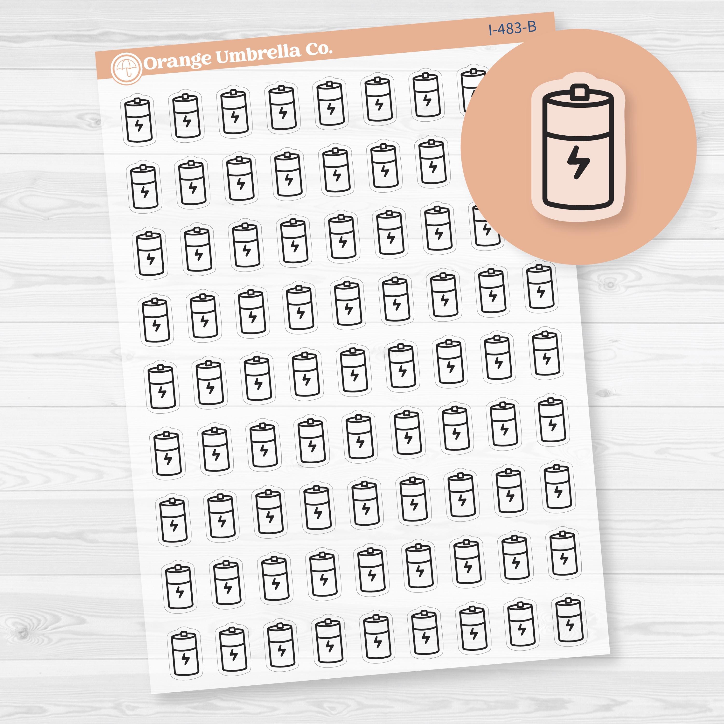 Hand Doodled Battery Icon; Recharge Planner Stickers | Clear Matte | I