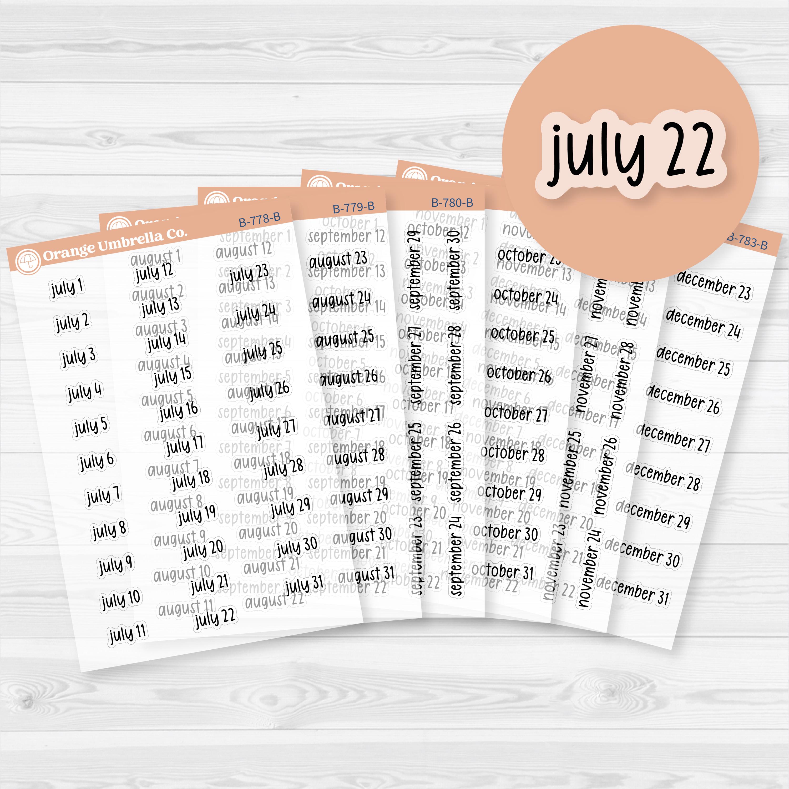 Dates of the Month Planner Stickers and Labels | F17 Print Clear Matte