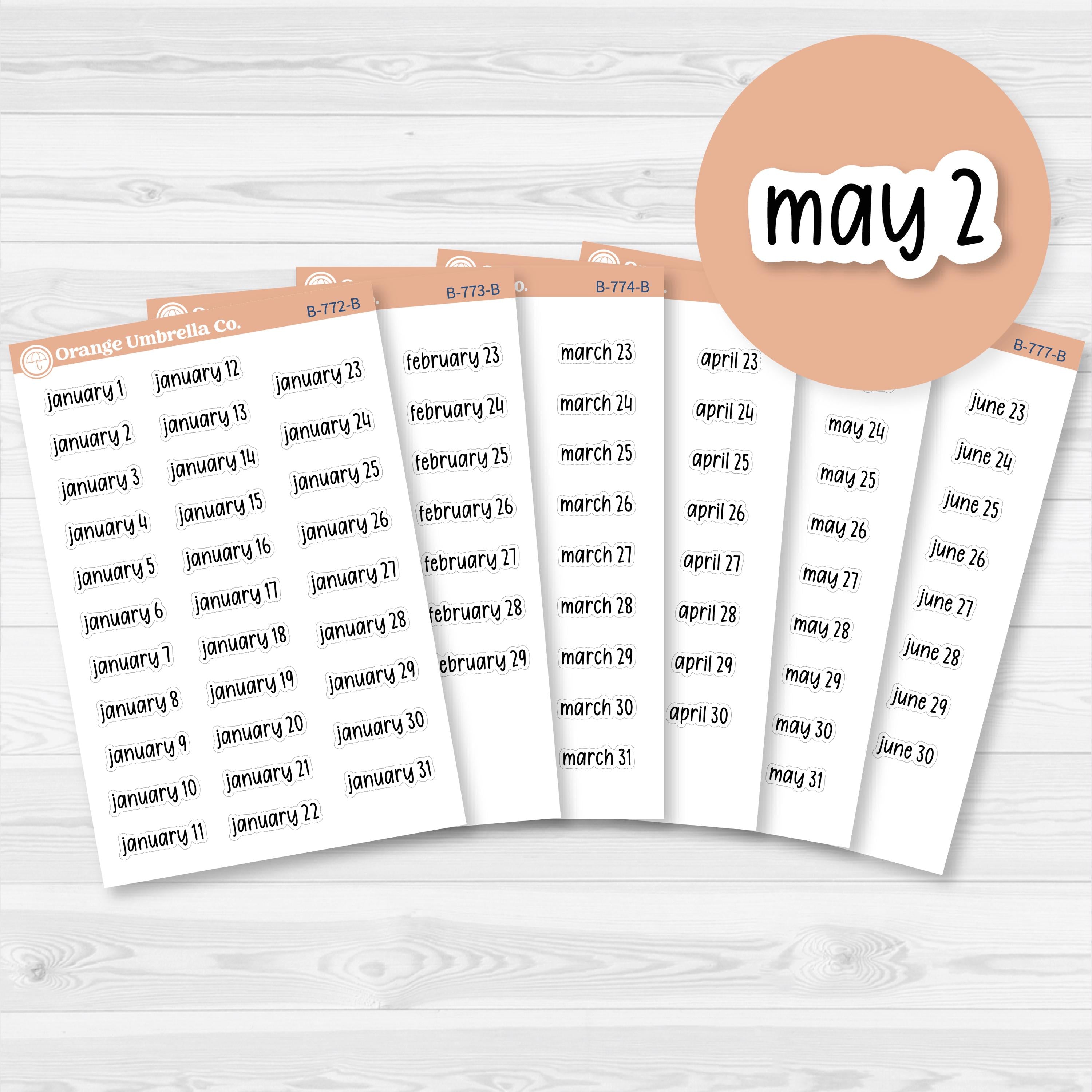 Dates of the Month Planner Stickers and Labels | F17 Print | B-772-777