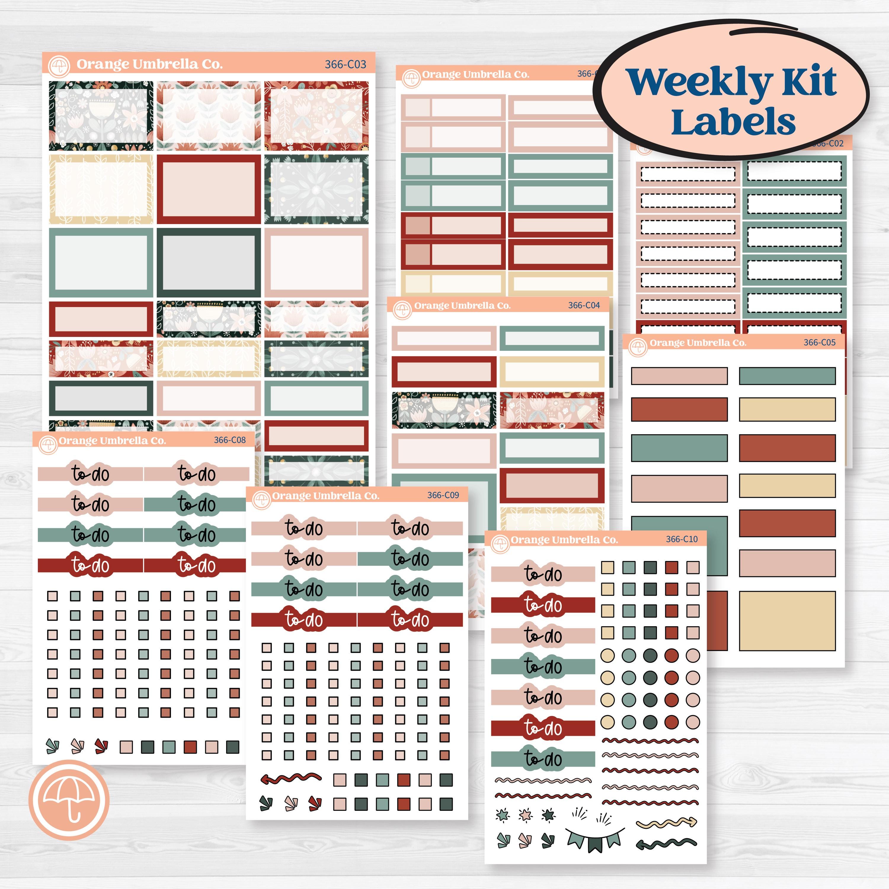 Red Floral Kit | Weekly Add-On Labels Planner Kit Stickers | Charming