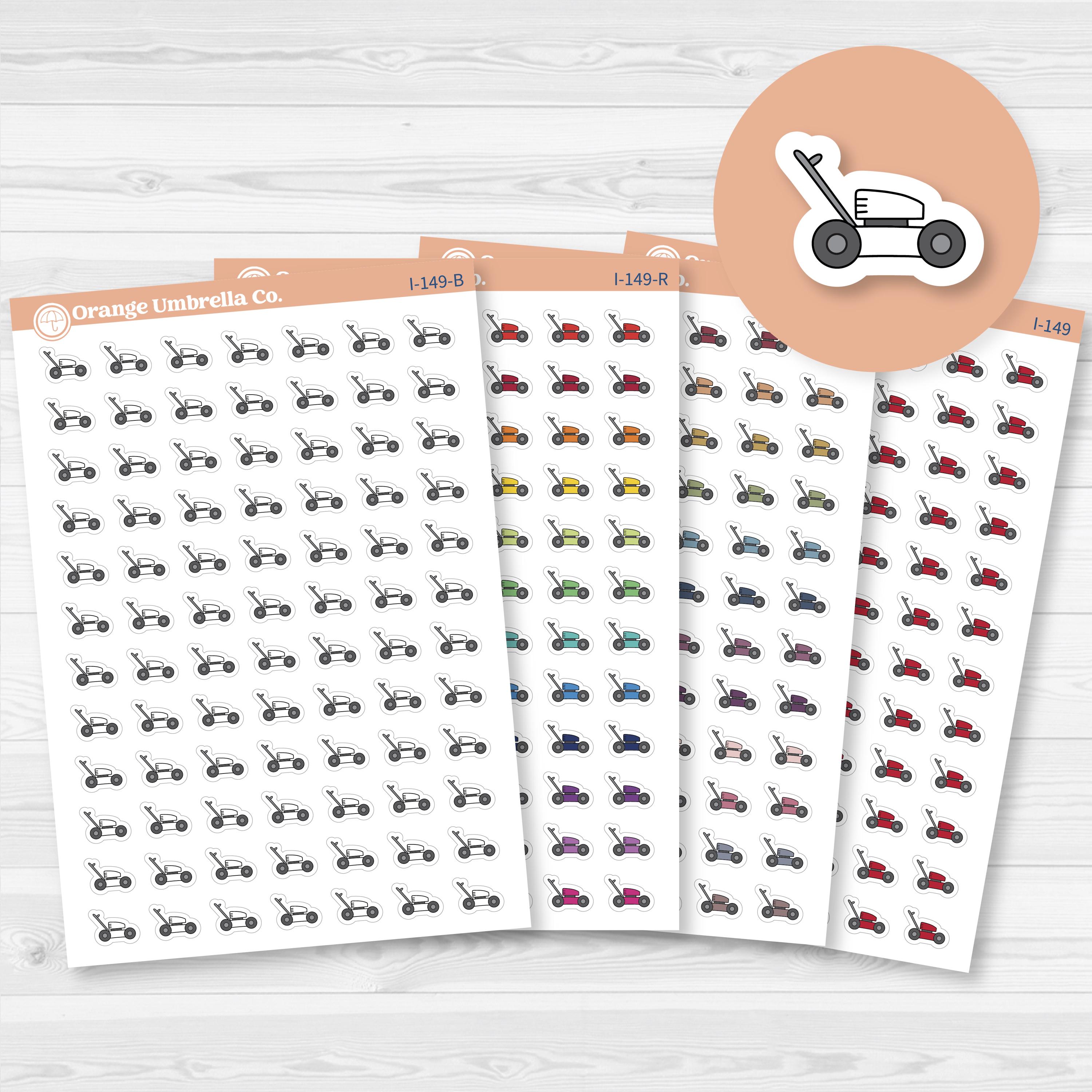 Hand Doodled Lawn Mower Icons Planner Stickers | I-149