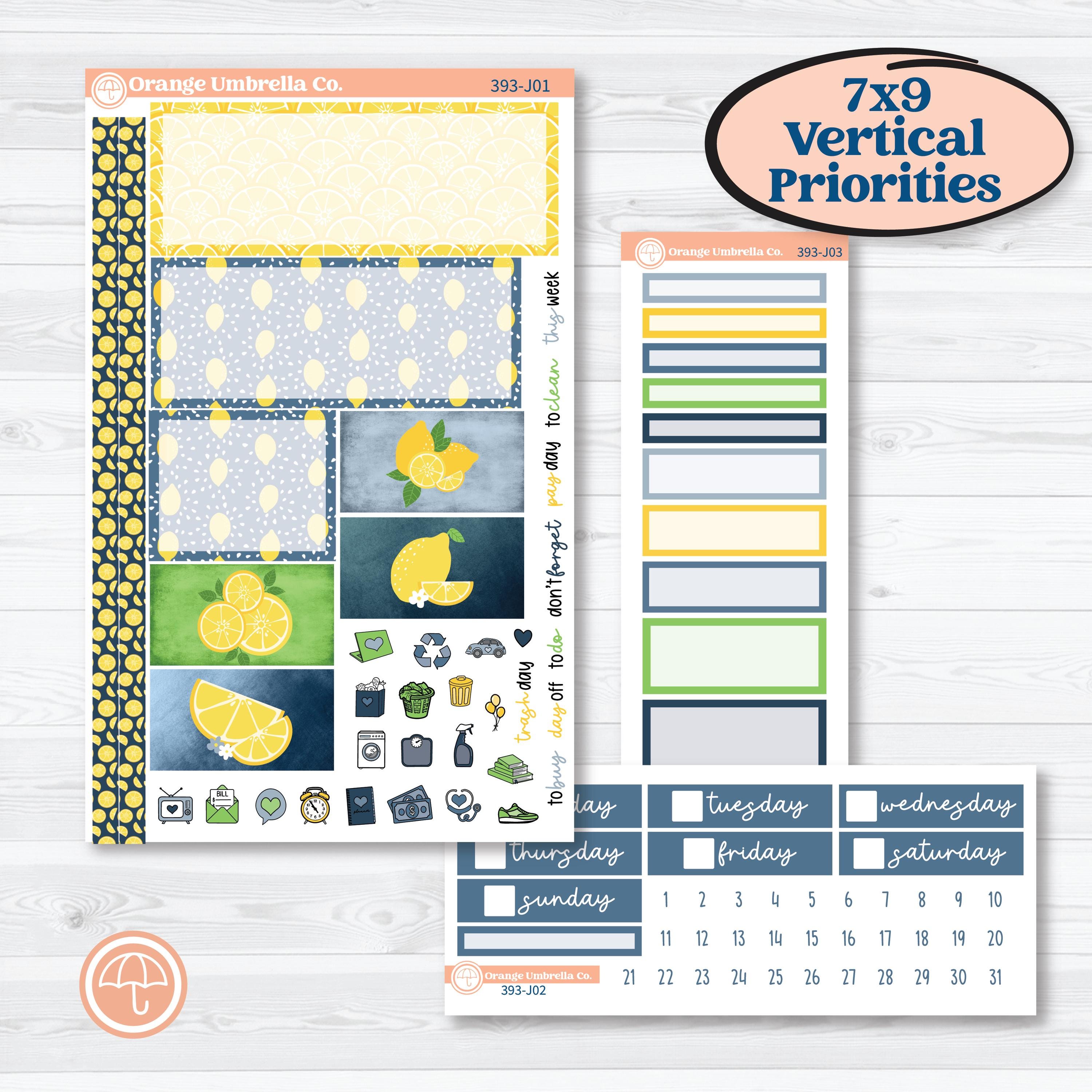 Summer Lemon Kit | Plum Vertical Priorities 7x9 Planner Kit Stickers
