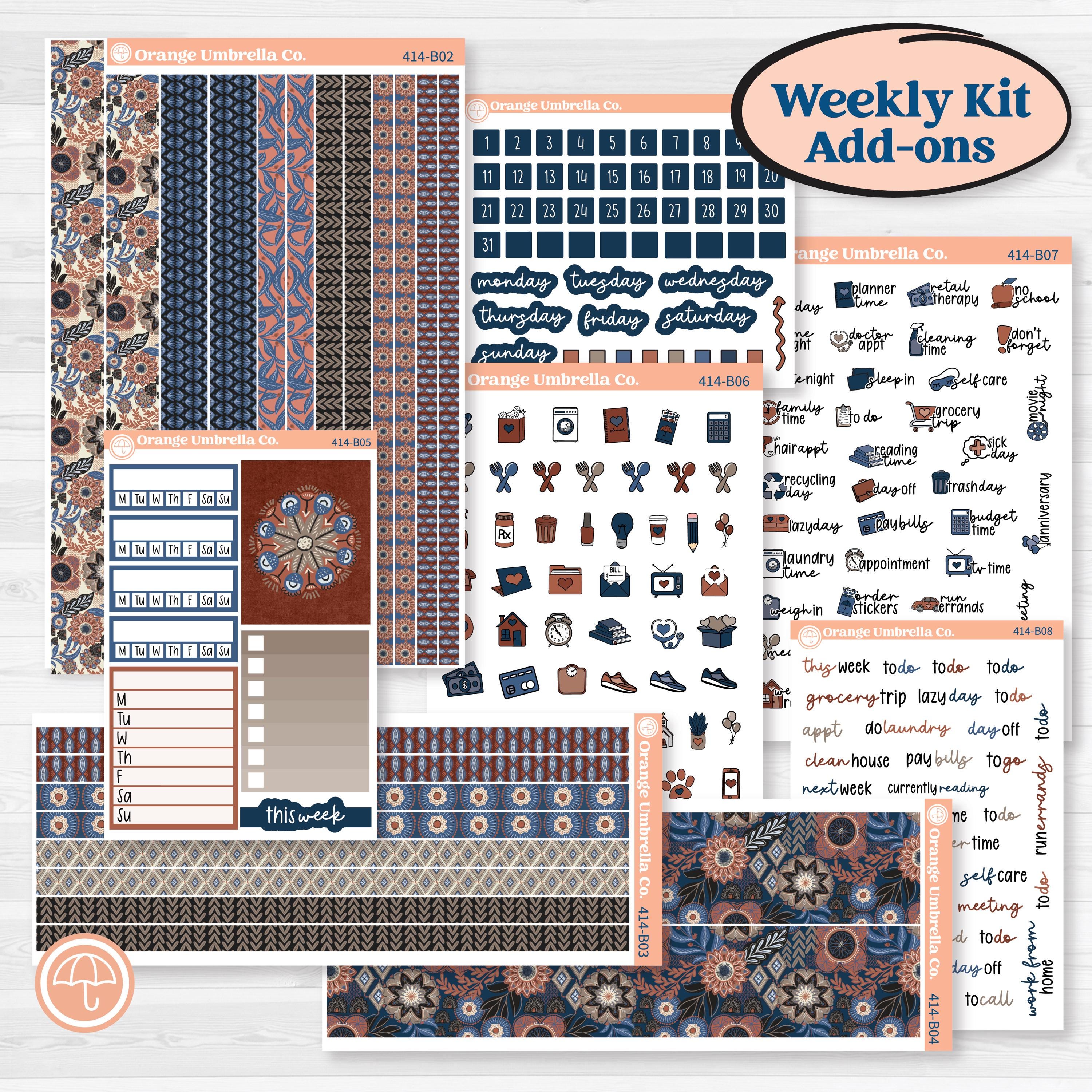 Patterned Boho Sticker Kit | Weekly Add-On Planner Kit Stickers | Kati