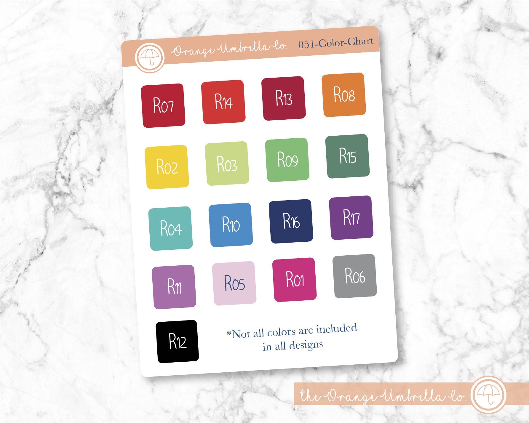 Color Chart for Planner Stickers, OUC Planner Sticker Color Chart (#Co