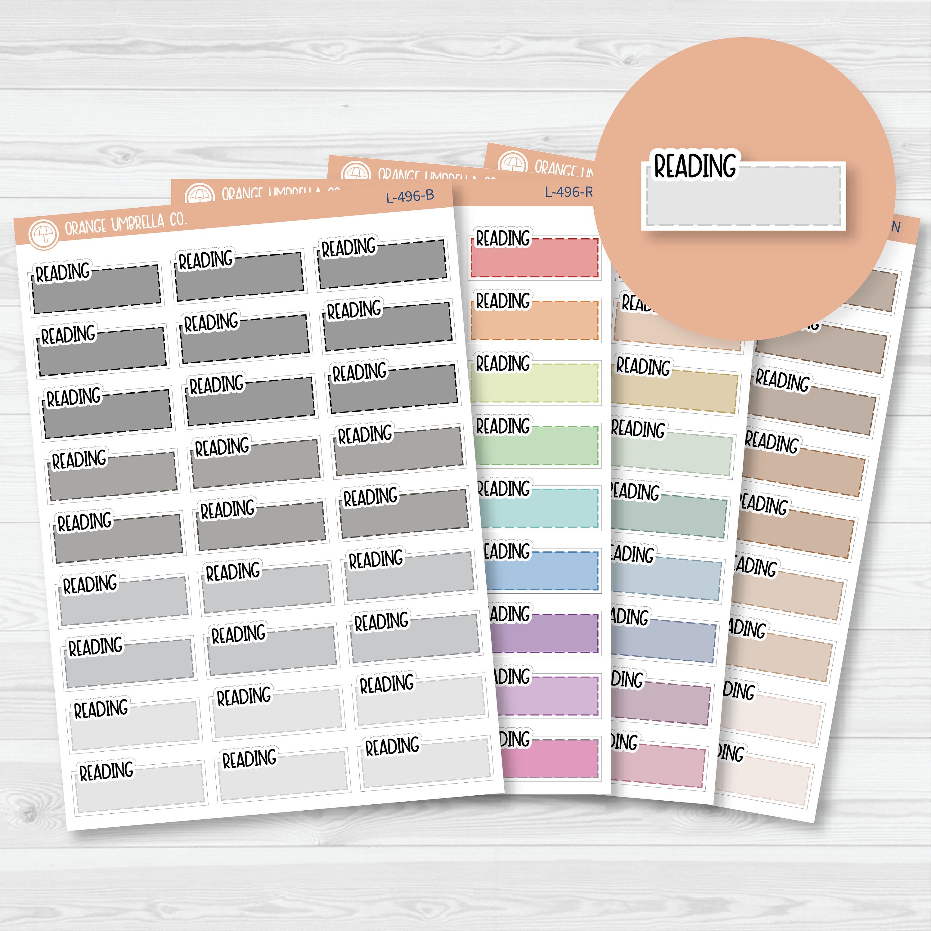 Reading Stitched Quarter Box Planner Stickers | Solid Color Labels | L